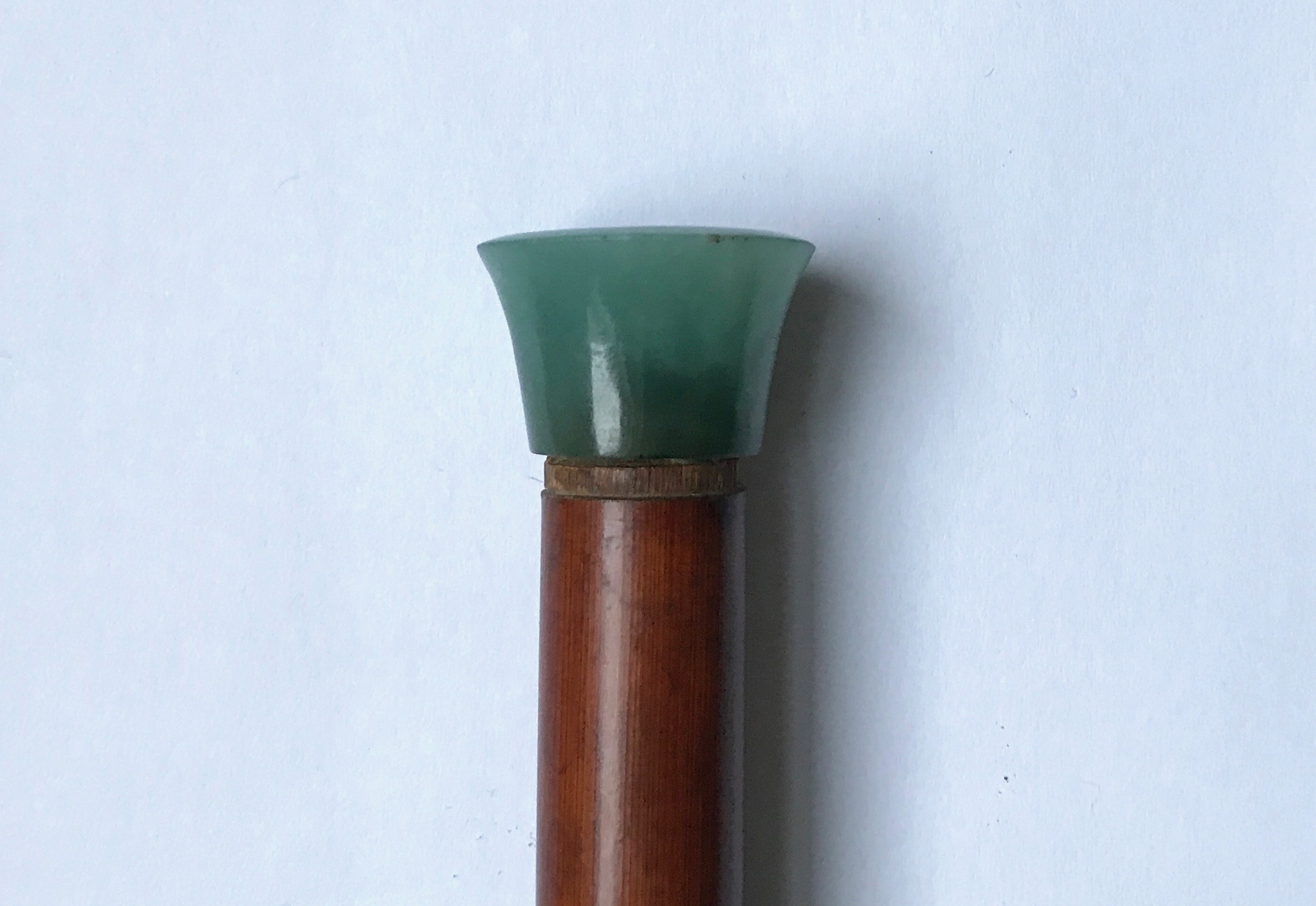 A Chinese jade and semi-precious stones inlaid bamboo opium pipe, 19th ...