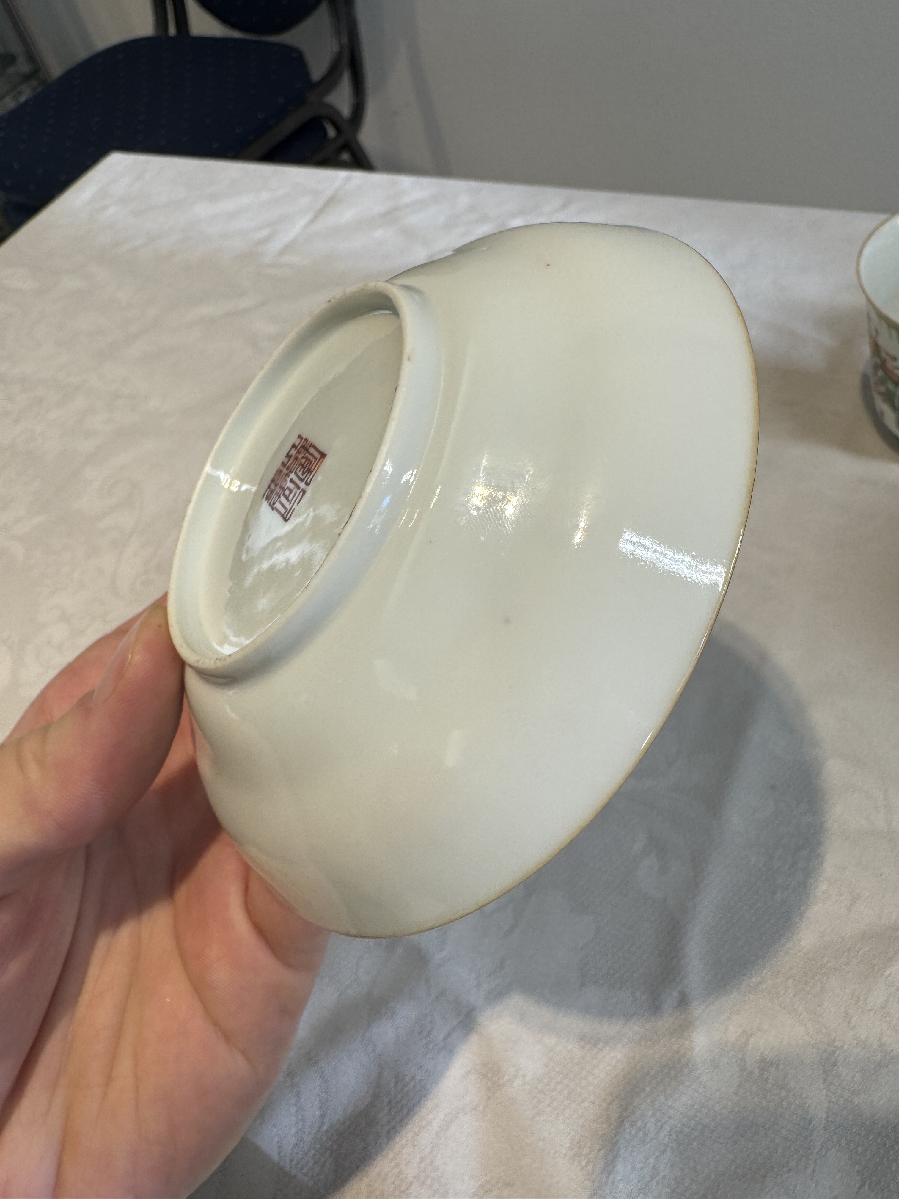 Six fine Chinese famille rose 'Xi Xiang Ji' cups and saucers, Xianfeng mark and of the period ...